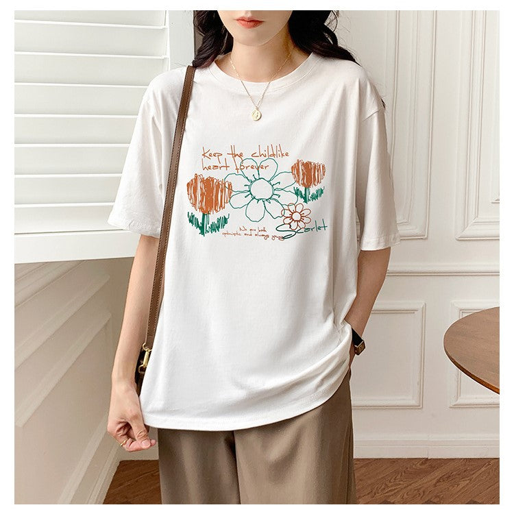 Women's White Tops with Floral Pattern
